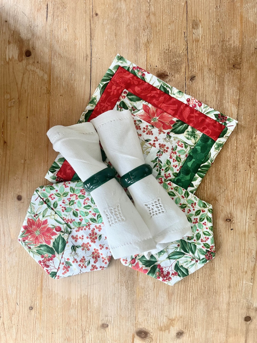 Christmas Eve Supper Set Beautiful Vintage French Quilted Patchwork ...