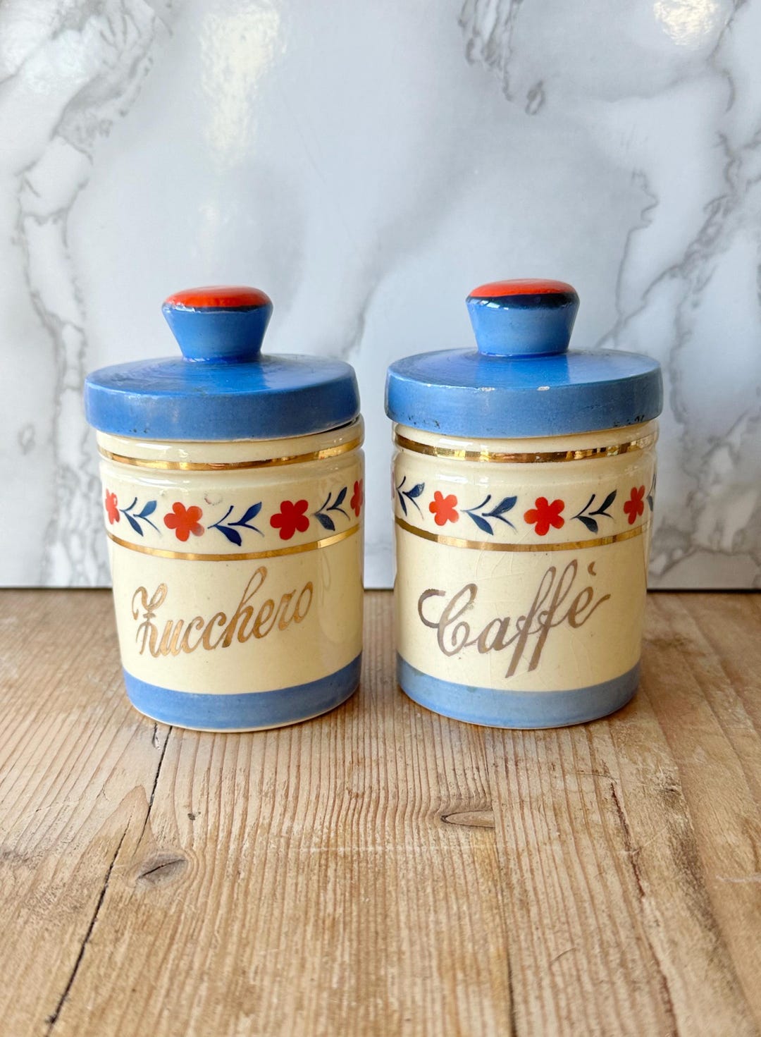 Vintage Set of Two Italian Jars Canisters, Coffee & Sugar, 1930s Hand ...