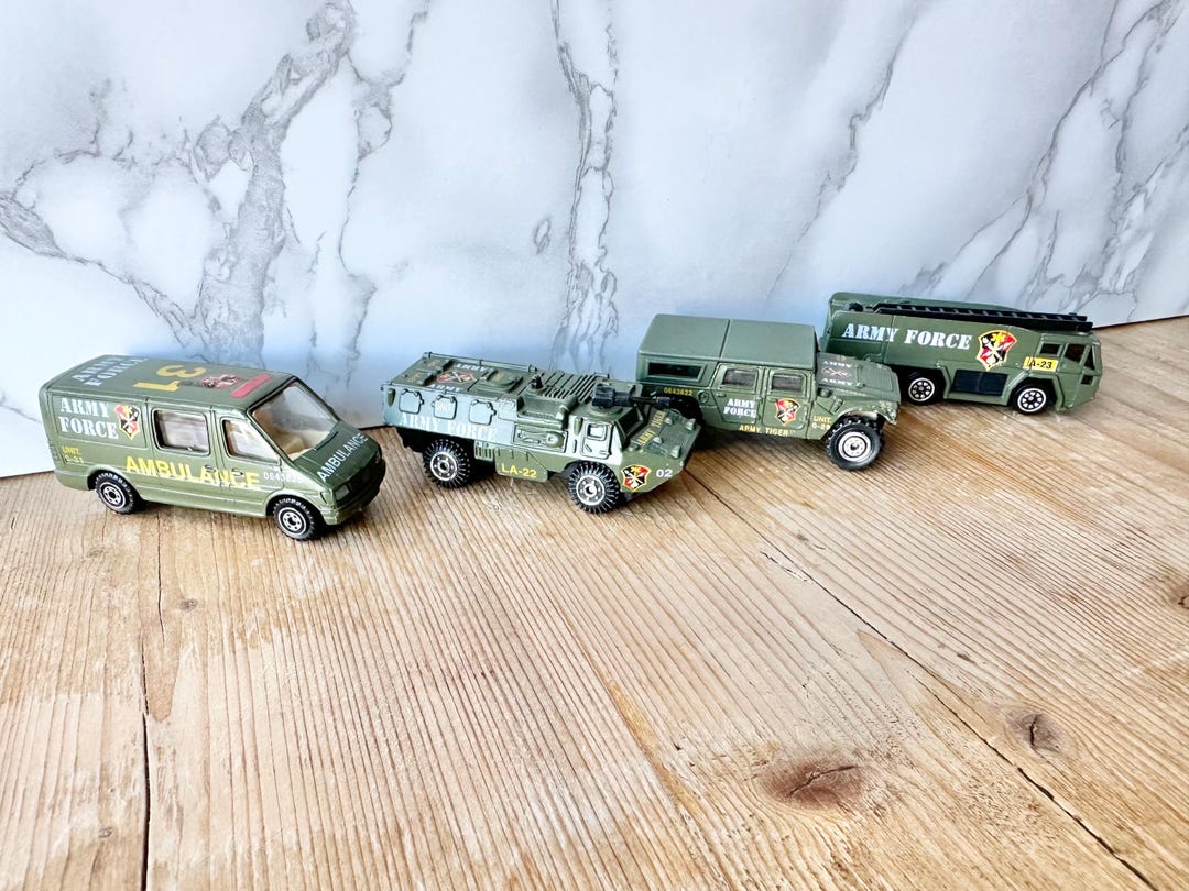 Vintage Bundle of 4 X Toy Army Vehicles, Ambulance, Tank, Truck, Van ...