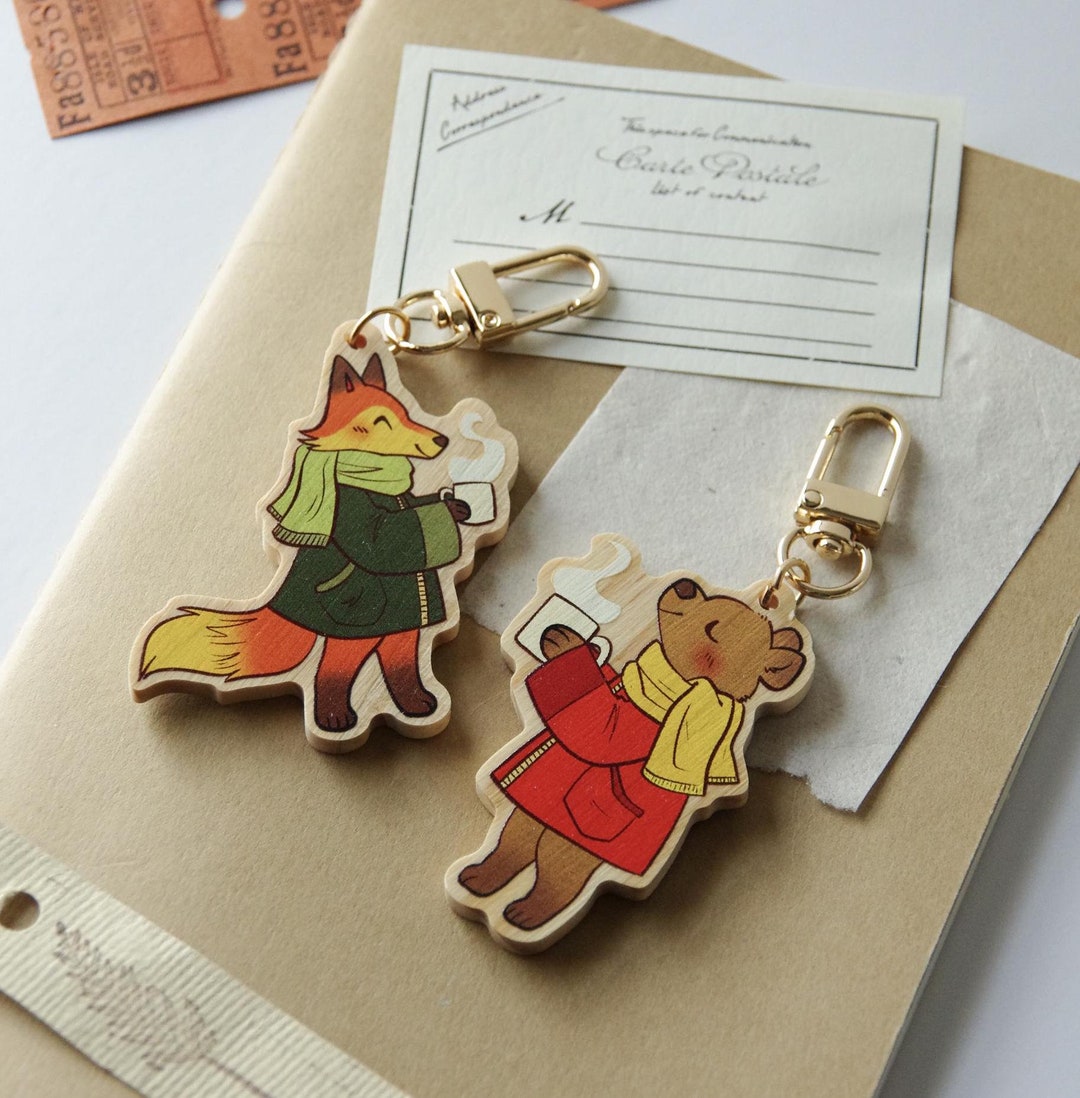 Fox and Bear Buddy Wood Keychains - Etsy