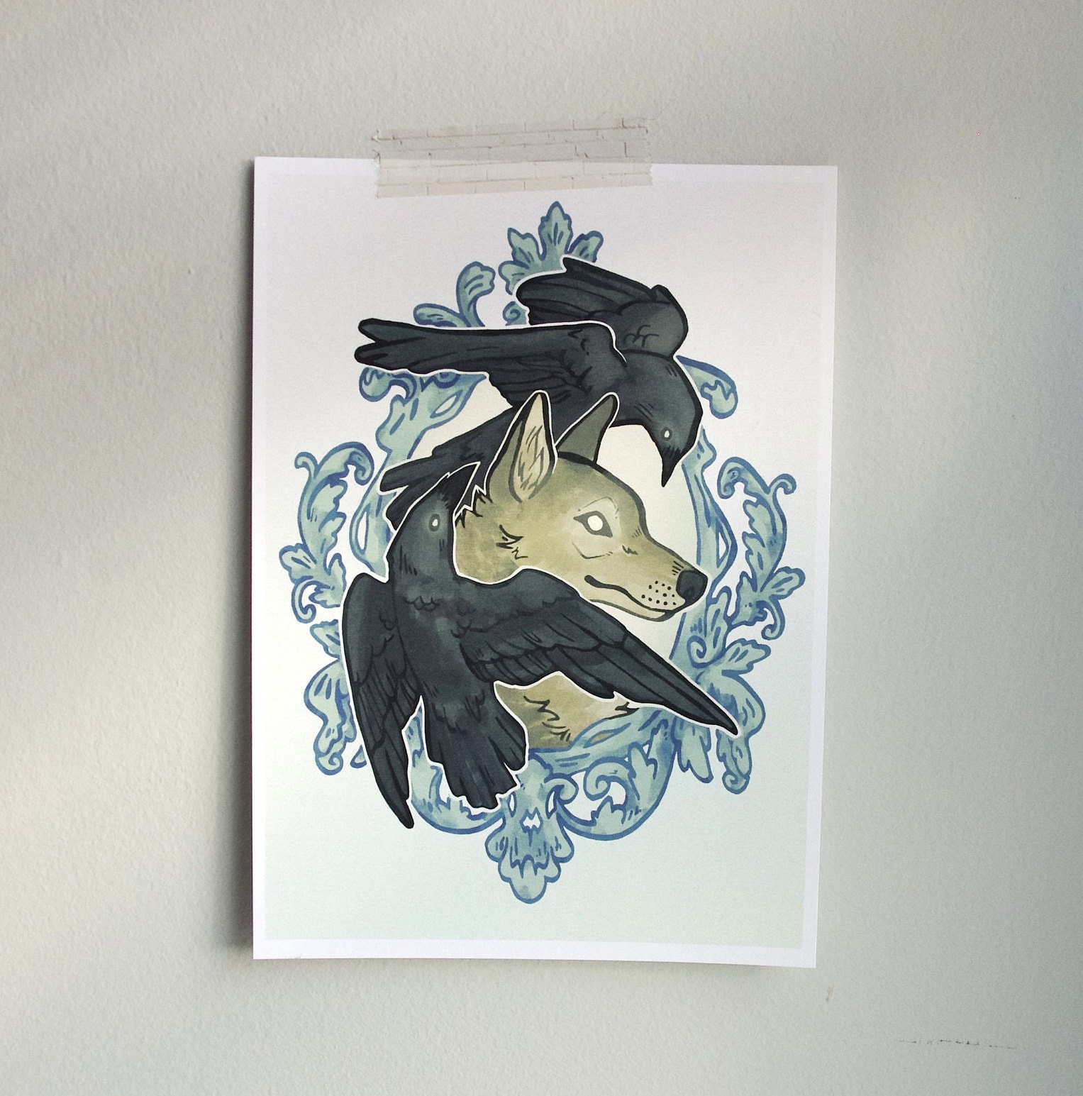 Wolf and Raven Art Print - Etsy