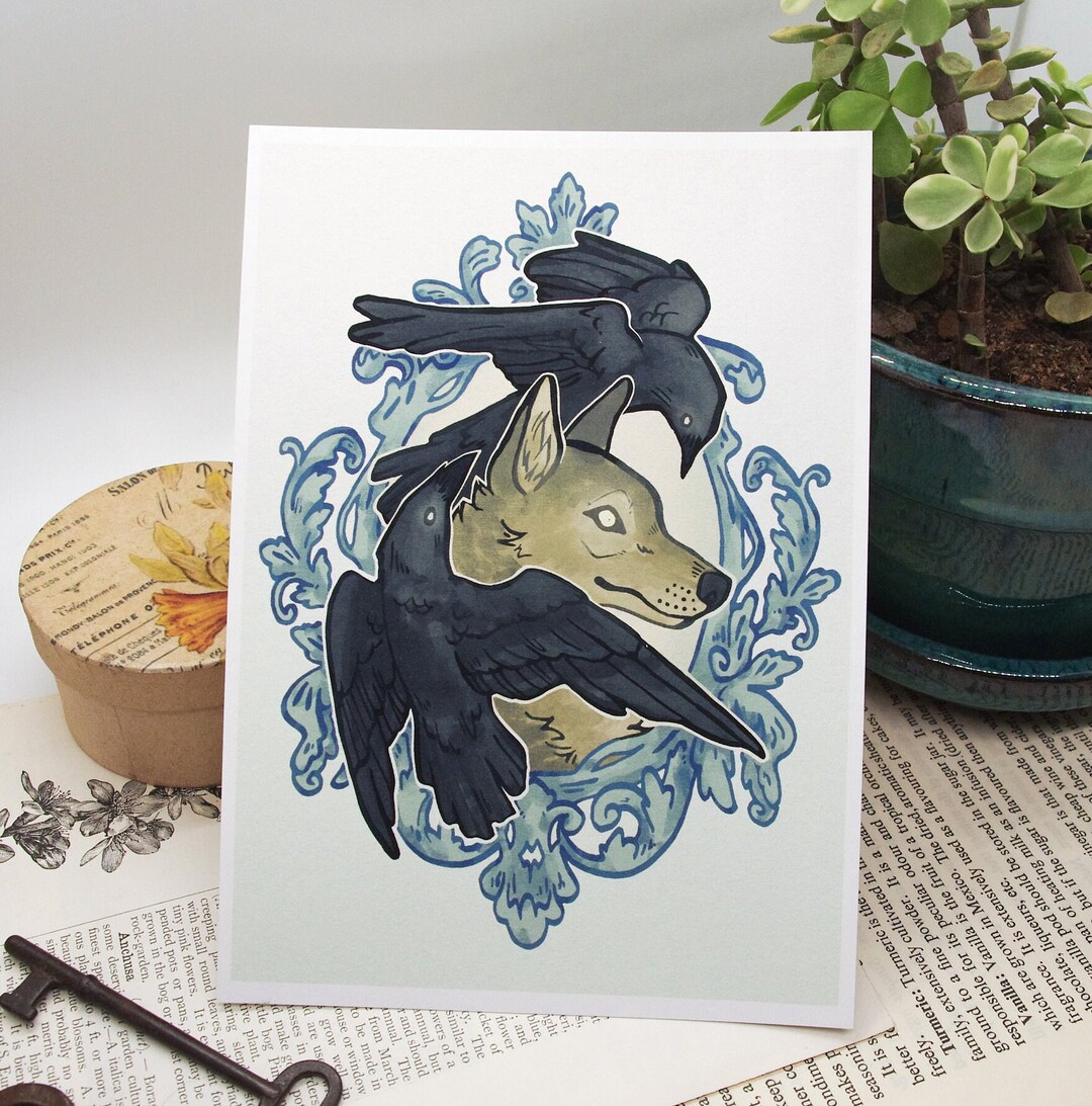 Wolf and Raven Art Print - Etsy