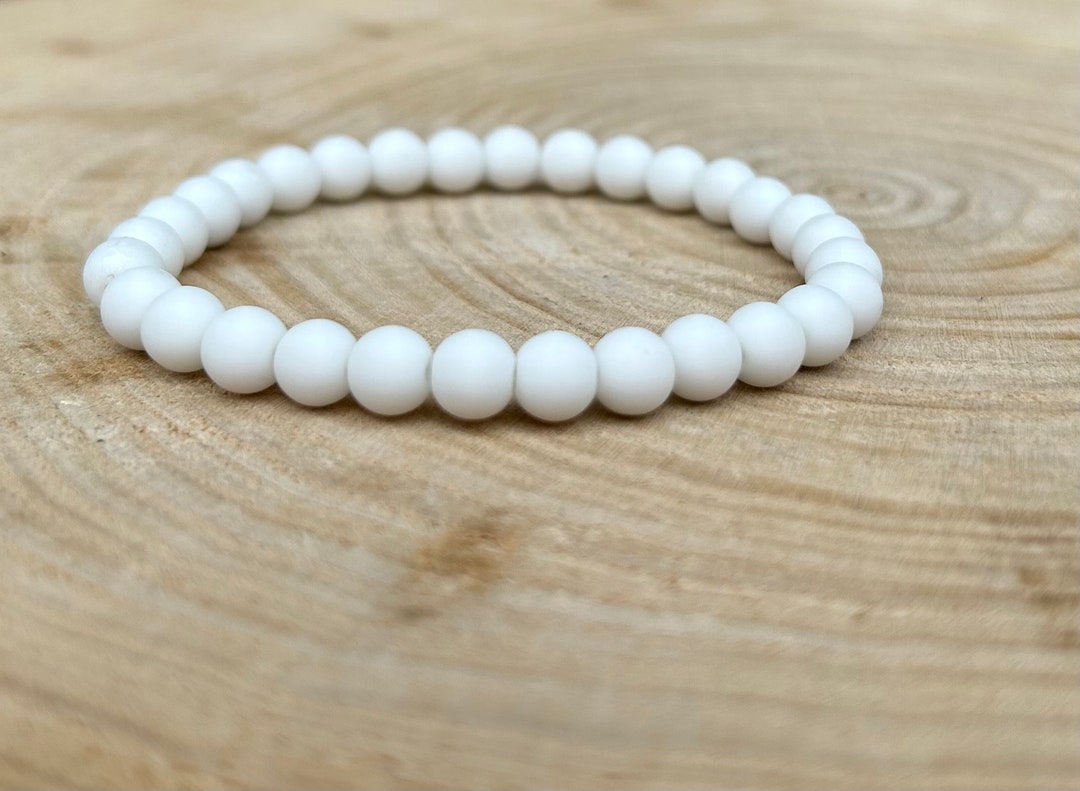 Matte White Obsidian 6mm Gemstone Beaded Bracelet, Semi Precious, for ...