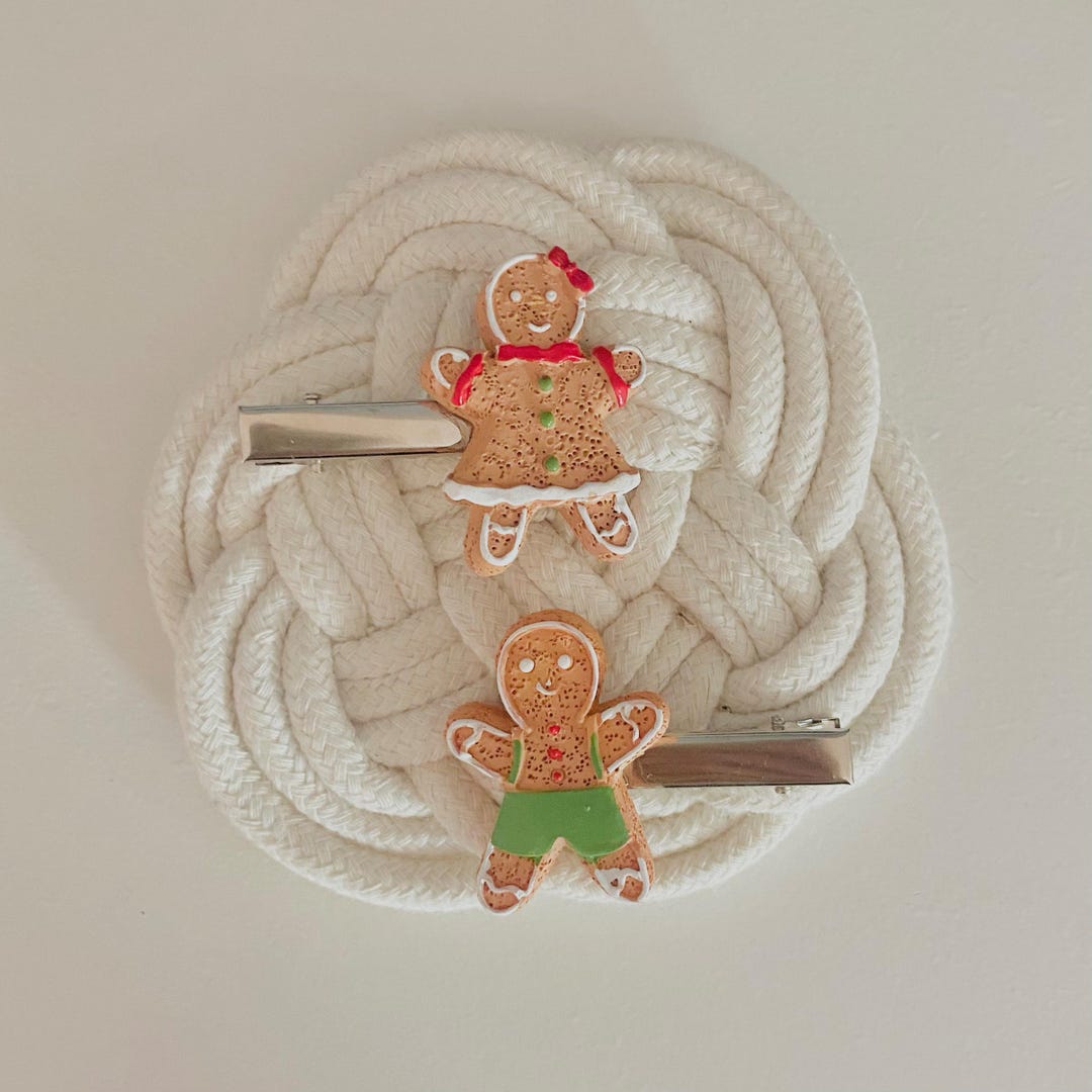 Gingerbread Hair Clip Set, Christmas Hair Clips, Christmas Barrette ...