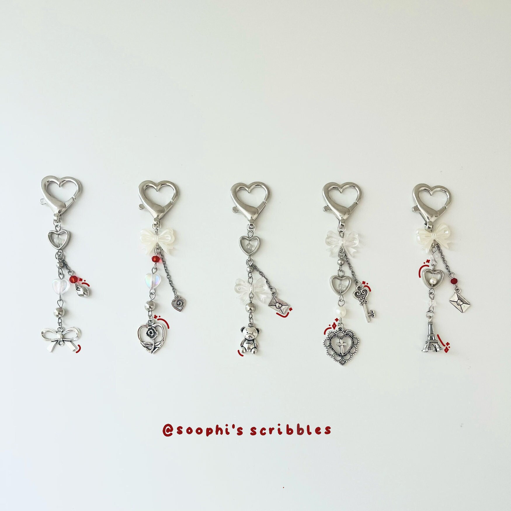 Coquette Keychain Silver Love Keychain Bow Heart Keychain Beaded Charm ...
