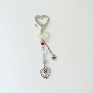 Coquette Keychain | Silver Love Keychain | Bow Heart Keychain ...