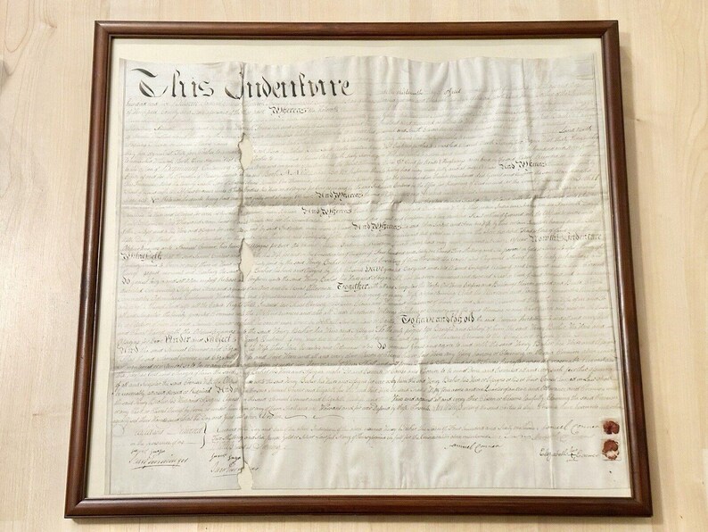 1805 Handwritten Deed Indenture Pennsylvania Estate Find Framed Signed ...