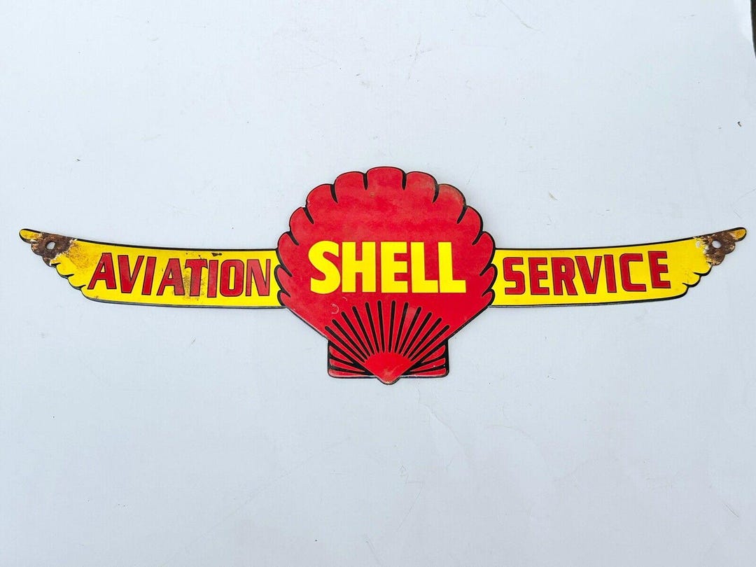 Shell Aviation Service Wings Porcelain Enamel Gasoline Sign 18.75"x6 ...