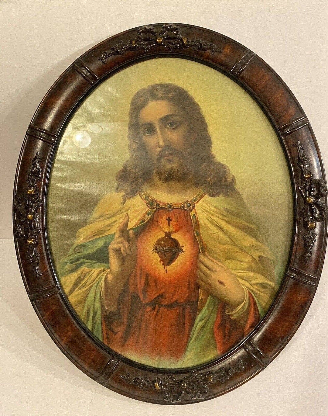 Antique/vintage Religious , Oval Frame or Nate Wooden With Flat Glass ...