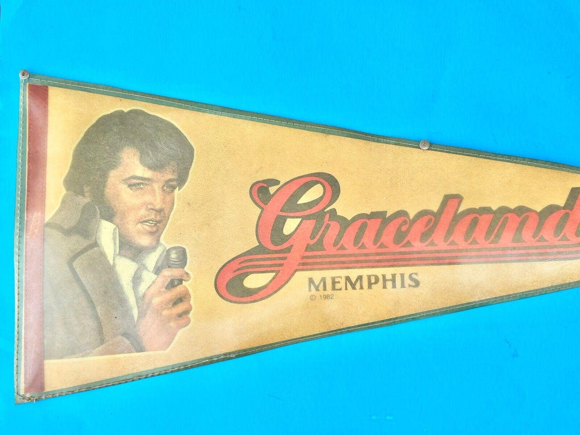 1982 Elvis Presley GRACELAND Memphis Original Pennant Banner Flag ...