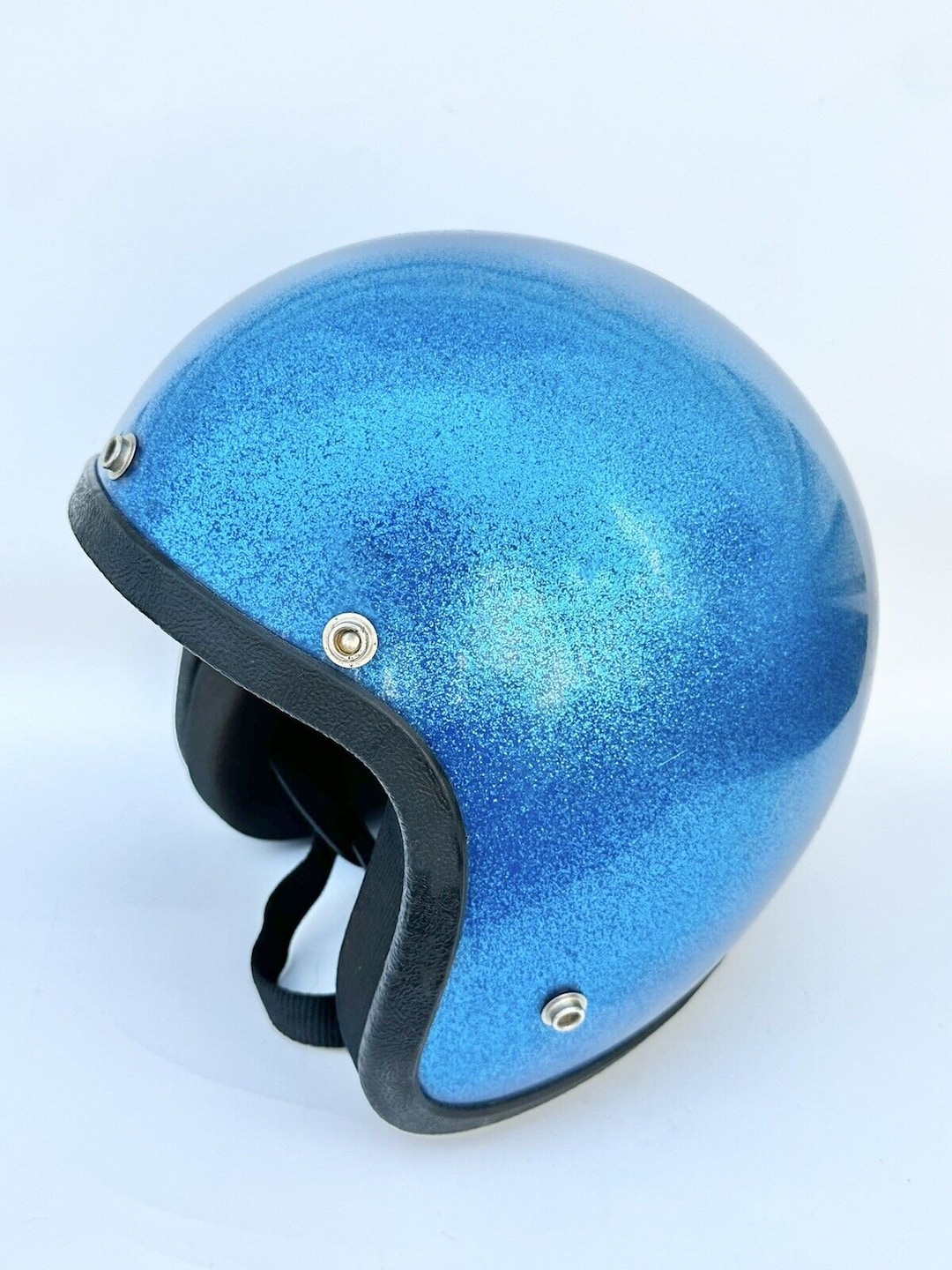 Vintage Blue Metallic Flake Motorcycle Helmet Size Unknown Thinking M ...