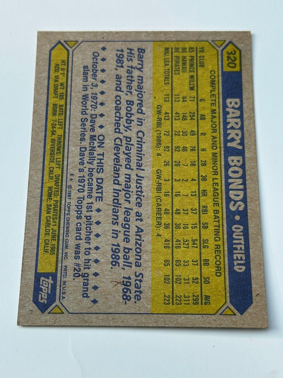 1987 Topps Barry Bonds Error Rookie Card #320 - Multiple Orbs Errors - Etsy