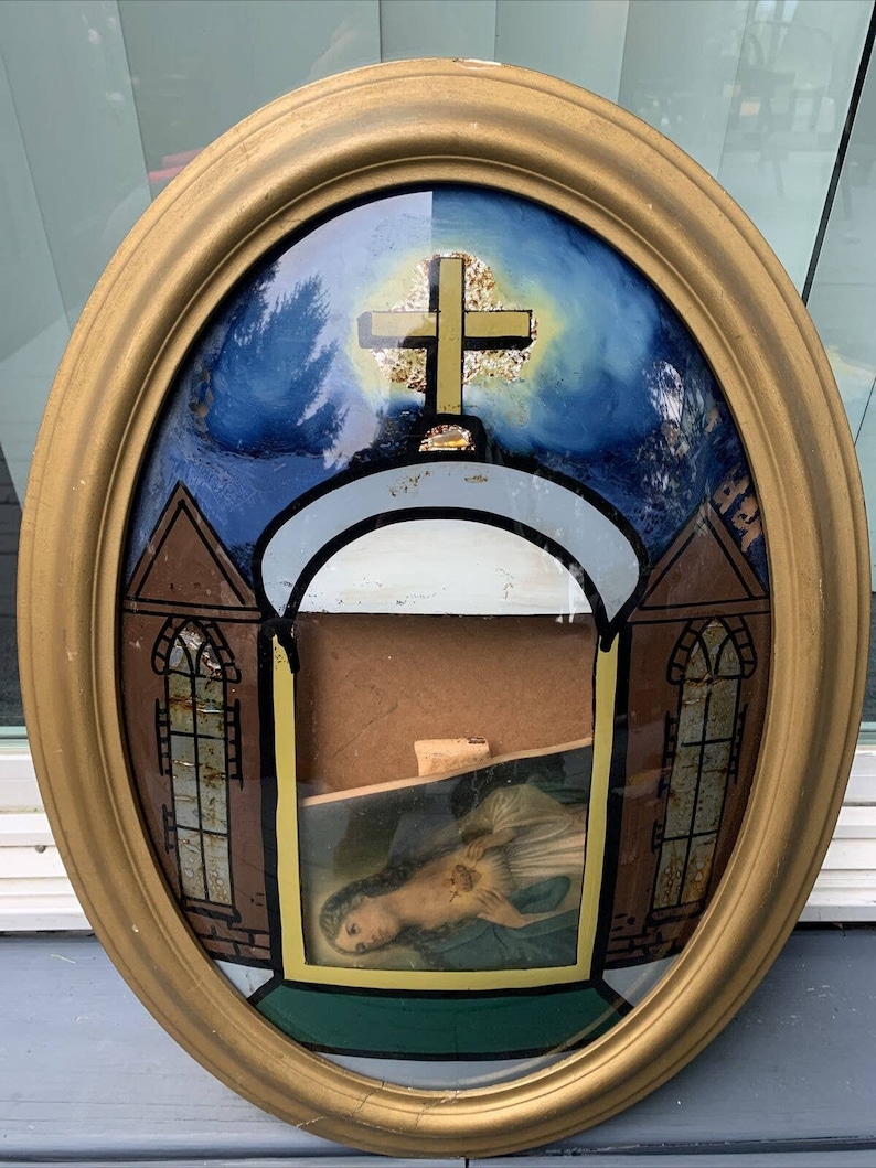 Antique Bubble Glass Frame Oval-hand Painted Religious Bubble Frame ...