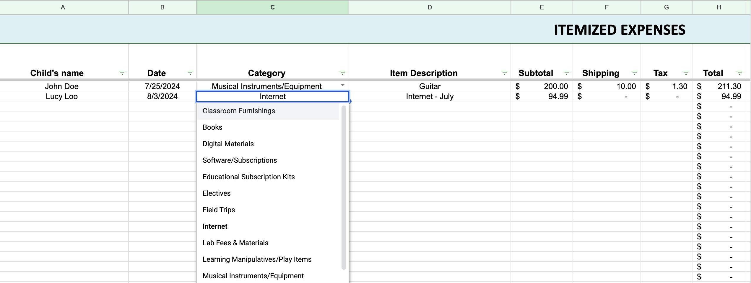 Florida PEP Scholarship Budget for Google Sheets - Etsy