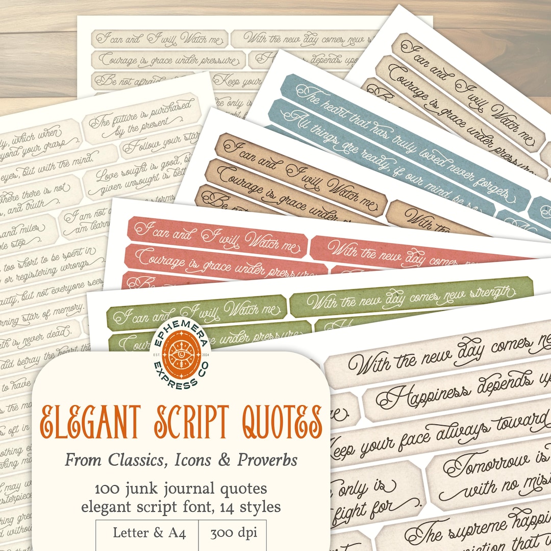 Junk Journal Inspirational Calligraphy Quotes Pack, Printable Positive ...