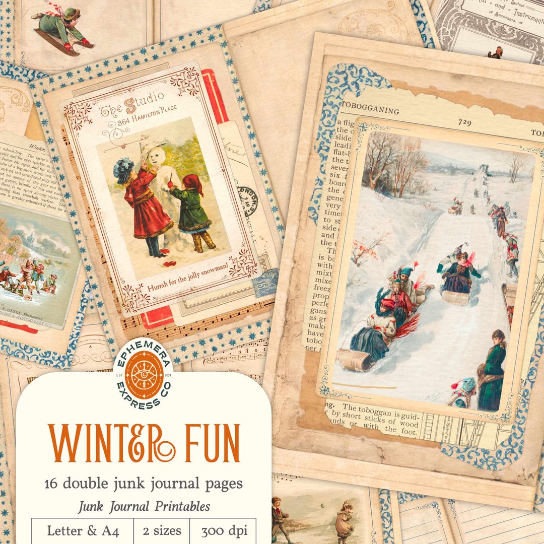 Winter Fun Digital Junk Journal Pages, Snow Day Printable Papers ...