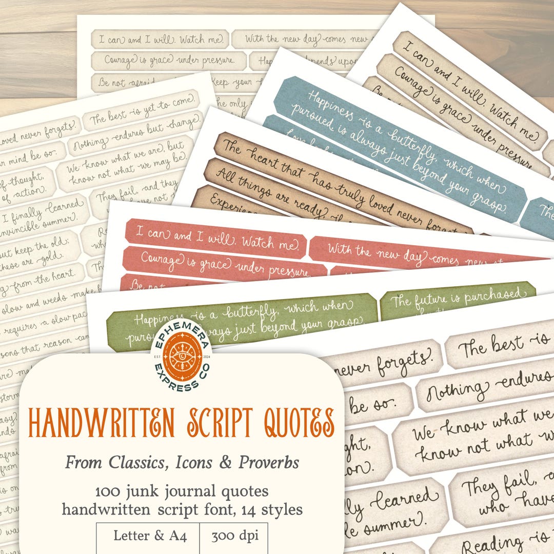 Junk Journal Inspirational Handwritten Quotes Pack, Printable Positive ...