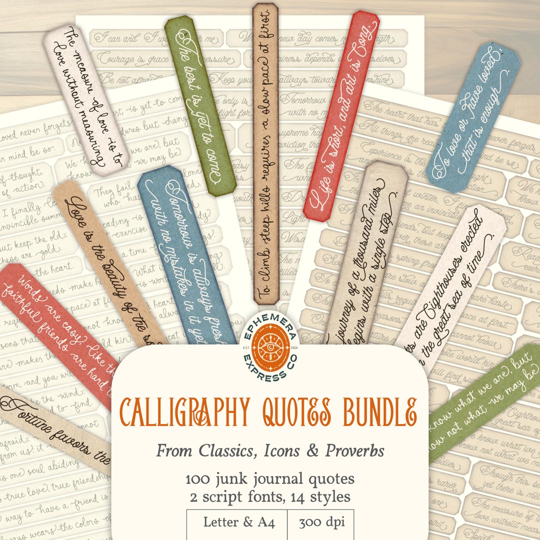 Junk Journal Inspirational Script Quotes Bundle Pack, Printable ...
