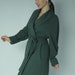 Warm Long Green Robe Organic Cotton / Robe With Pockets / Warm Dressing ...