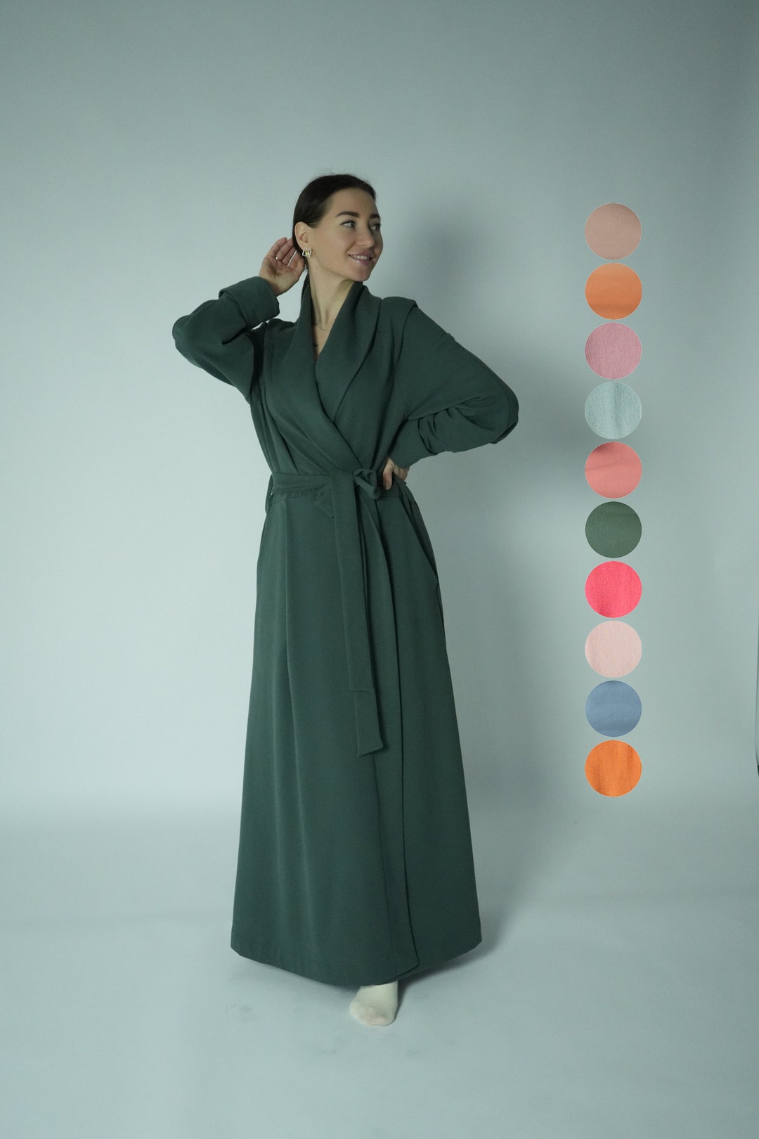 Warm Organic Cotton Floor Length Dressing Gown / Long Robe / Green Robe ...