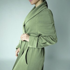 Warm Green Cotton Robe / Long Robe From Organic Cotton / Dressing Gown ...
