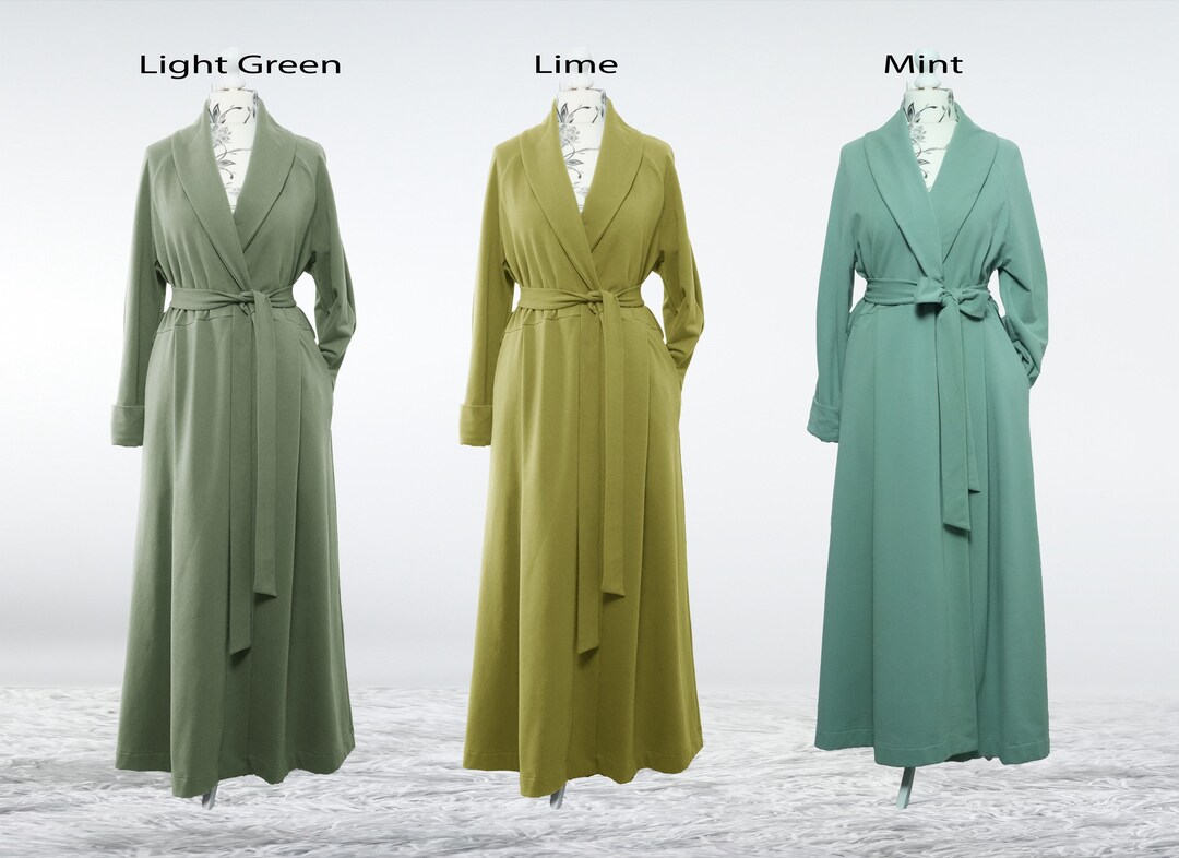 Warm Organic Cotton Floor Length Dressing Gown / Long Robe / Green Robe ...