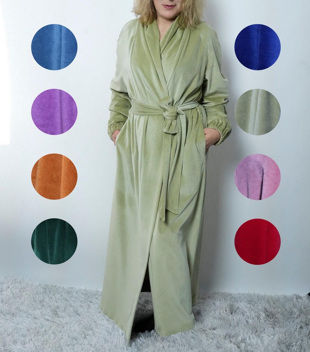 Long Robe Velvet 100% Cotton Velour / Dressing Gown From Organic Cotton ...