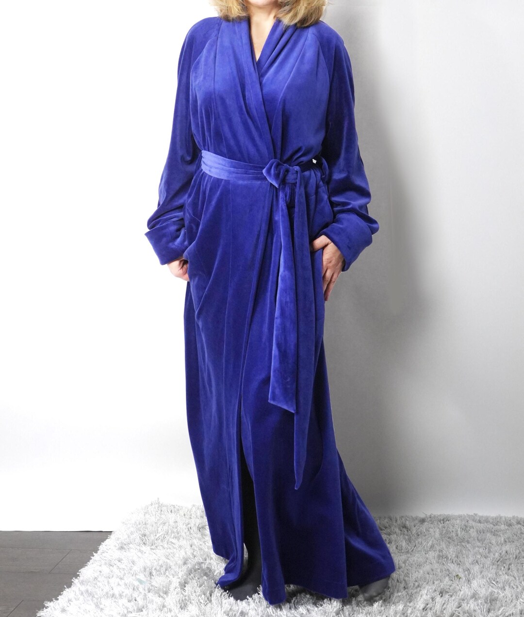 Long Velvet Robe Organic Cotton 100% / Velour Full Length Dressing Gown ...