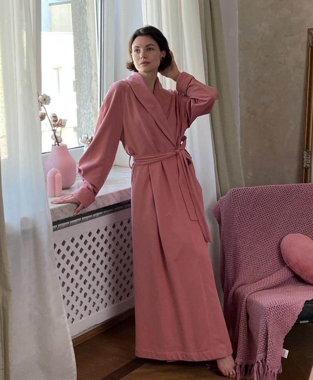 Floor Length Cotton Dressing Gown / Cotton Warm Robe From Organic ...