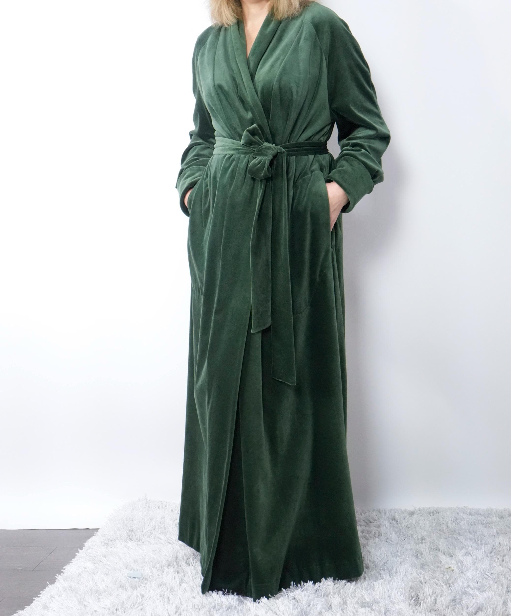 Long Velvet Robe Organic Cotton 100% / Velour Full Length Dressing Gown ...