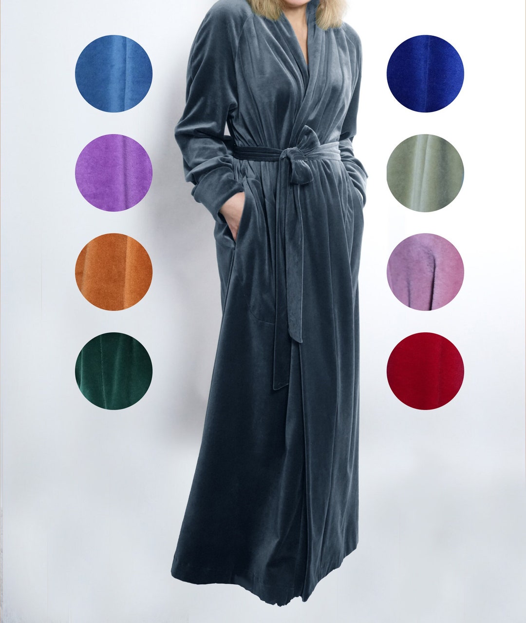 Robe Velvet Organic Cotton 100% / Floor Length Cotton Robe / Velour ...