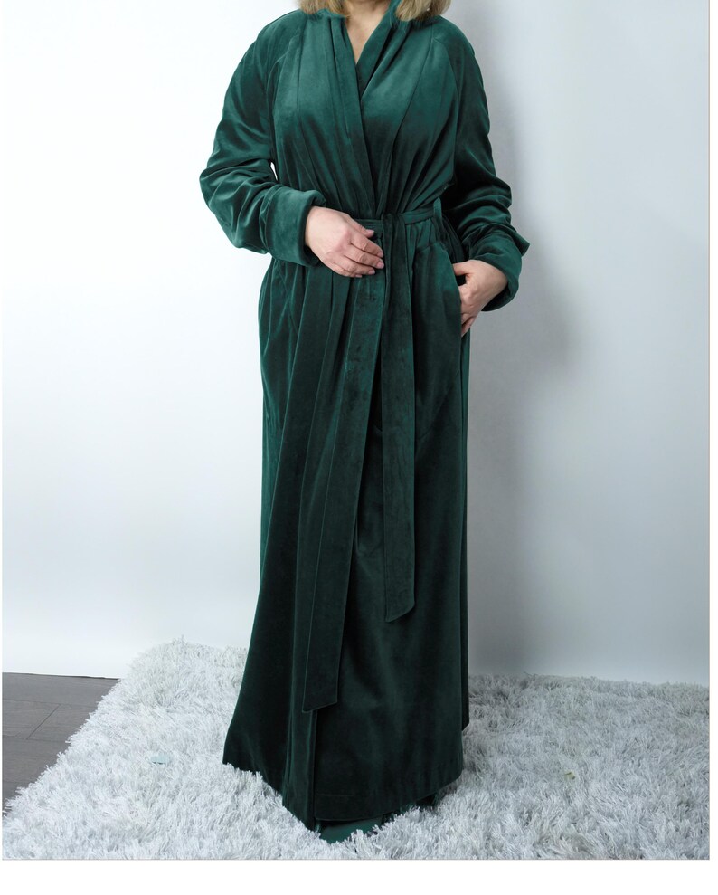 Long Velvet Robe Organic Cotton 100% / Velour Full Length Dressing Gown ...