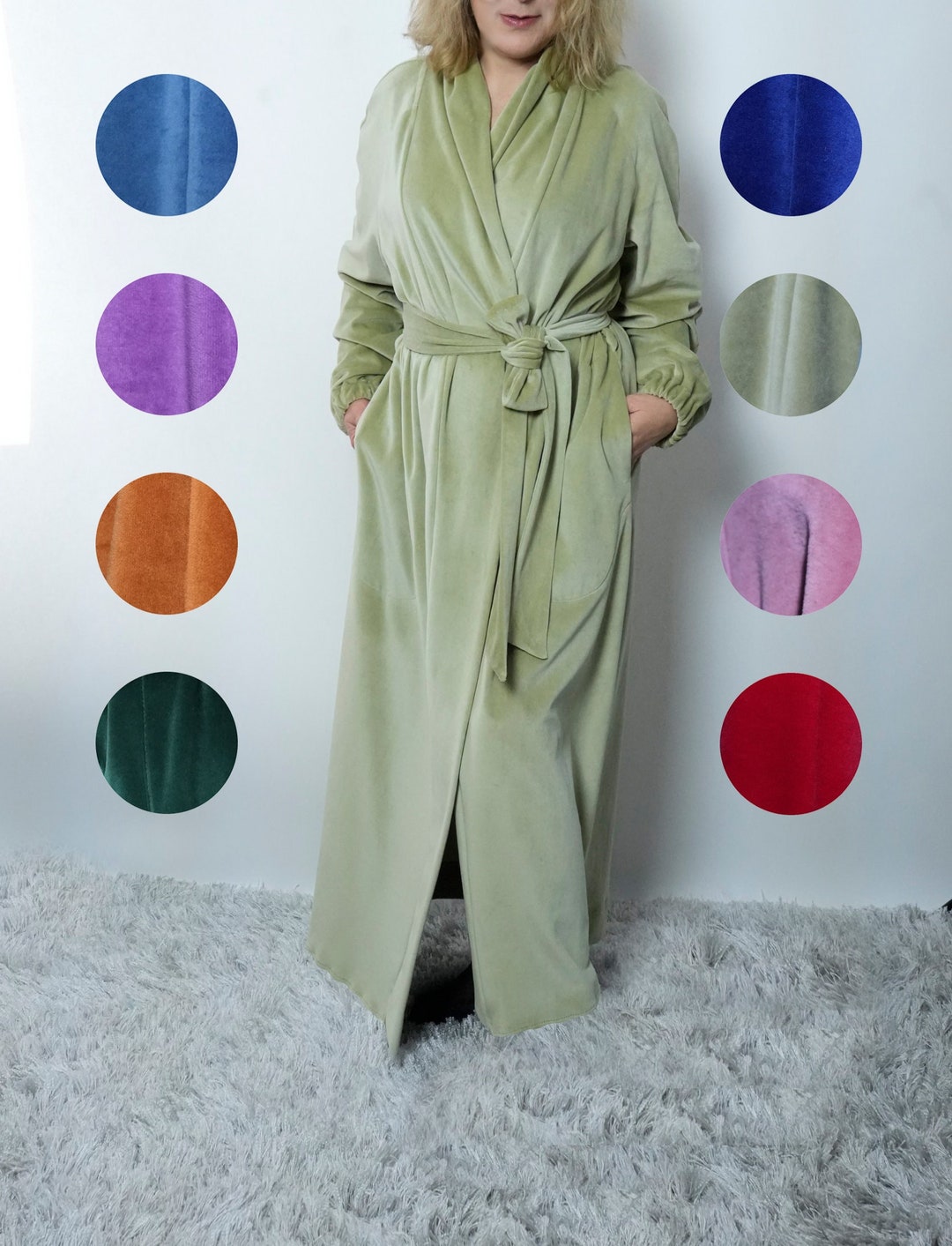 Long Robe Velvet 100% Cotton Velour / Dressing Gown From Organic Cotton ...