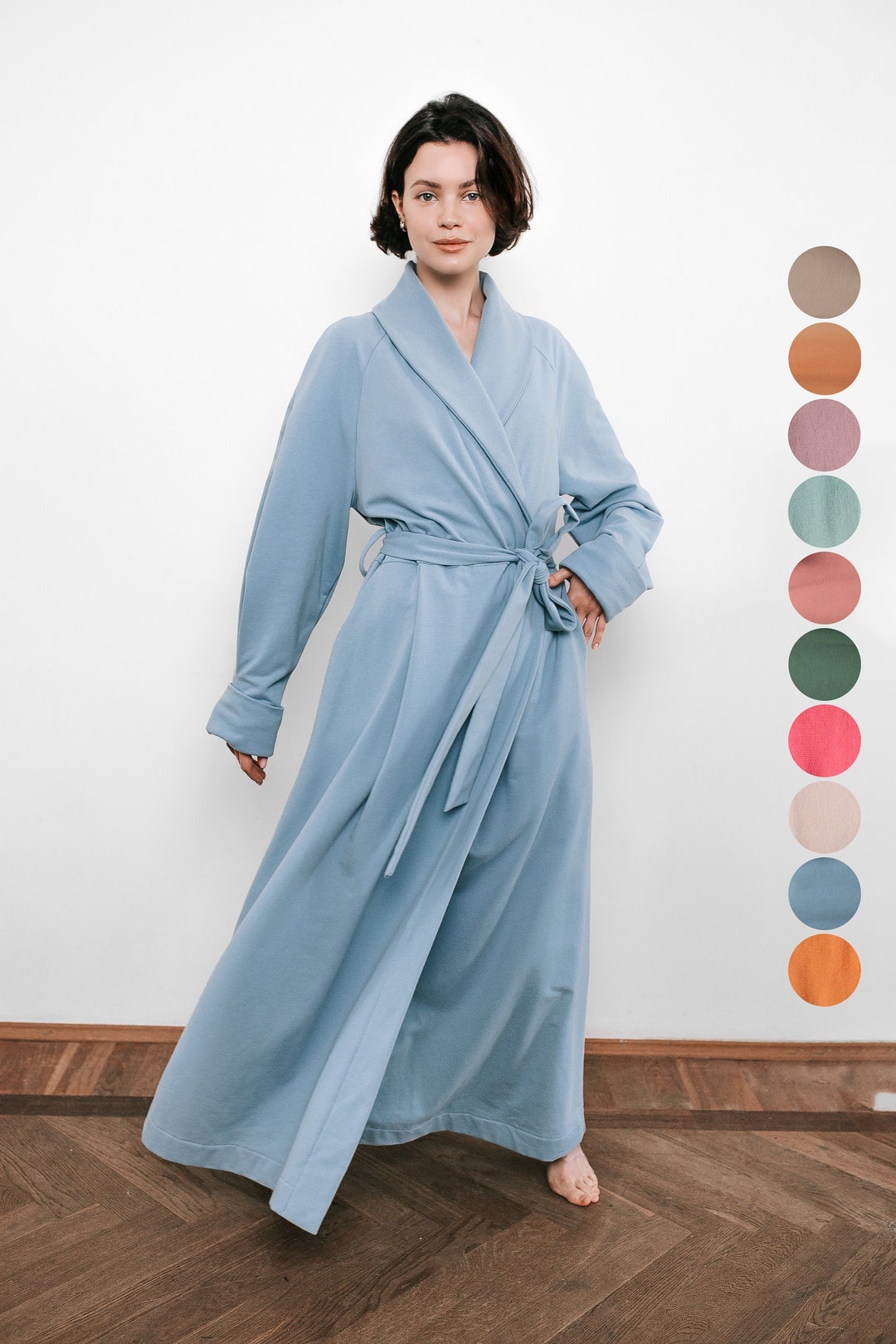 Soft Warm Robe Organic Cotton / Long Warm Robe Sweet / Shawl Collar ...