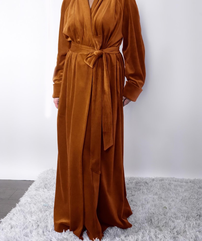 Long Velvet Robe Organic Cotton 100% / Velour Full Length Dressing Gown ...