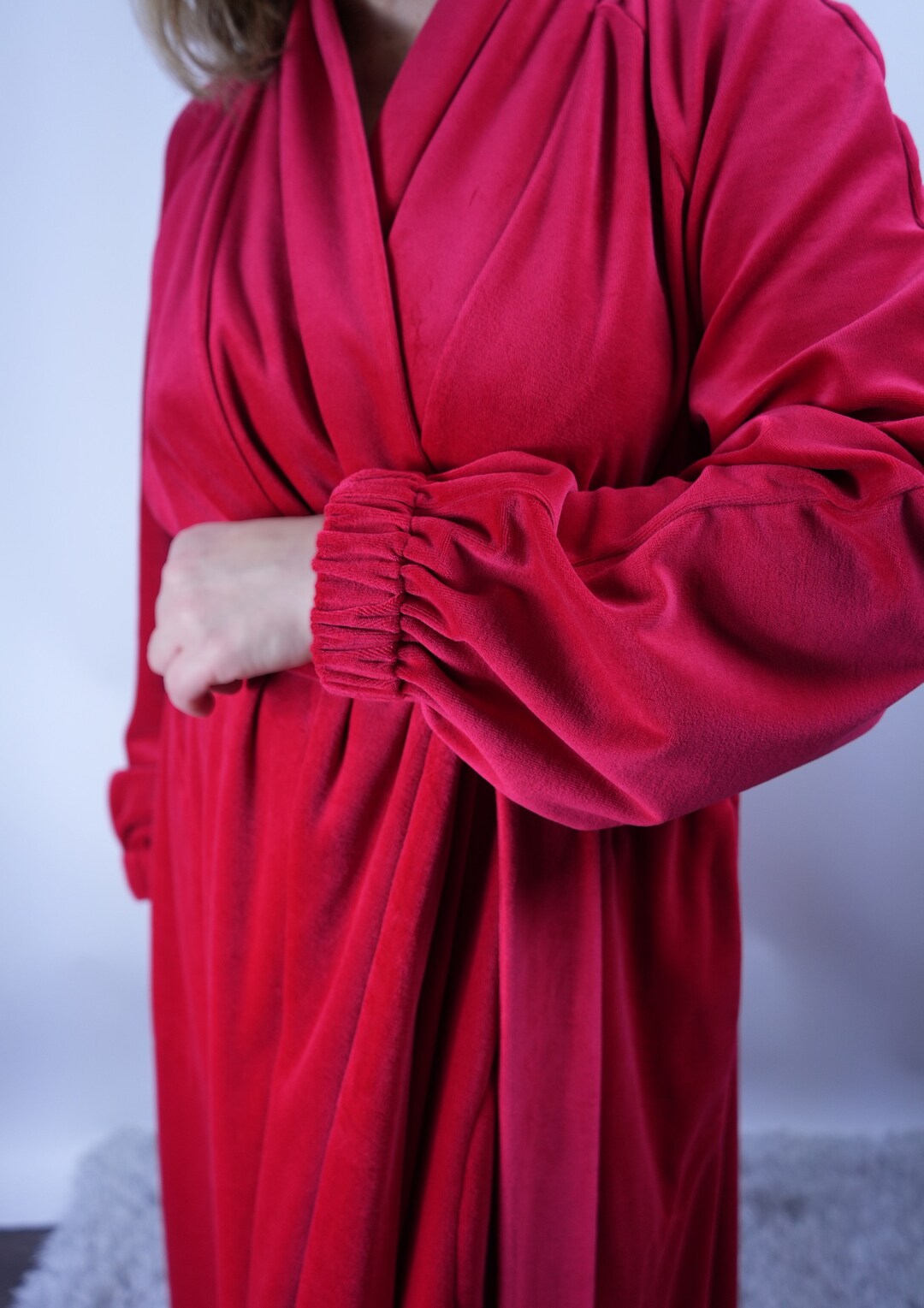 Red Cotton Velvet Robe 100% Organic Cotton / Long Cotton Robe - Etsy