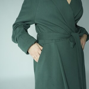 Warm Long Green Robe Organic Cotton / Robe With Pockets / Warm Dressing ...