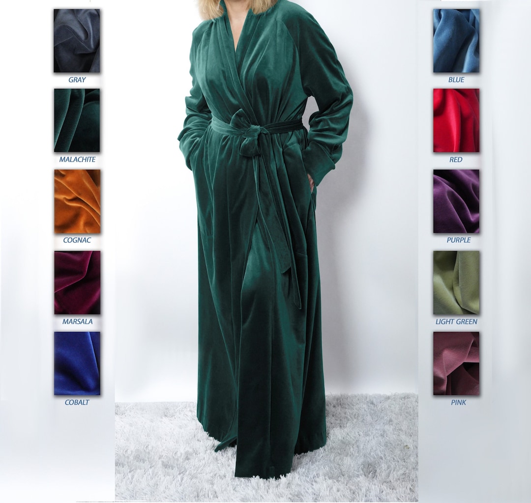 Organic Cotton Long Velvet Robe / Robe Organic Cotton Robe / Cotton ...
