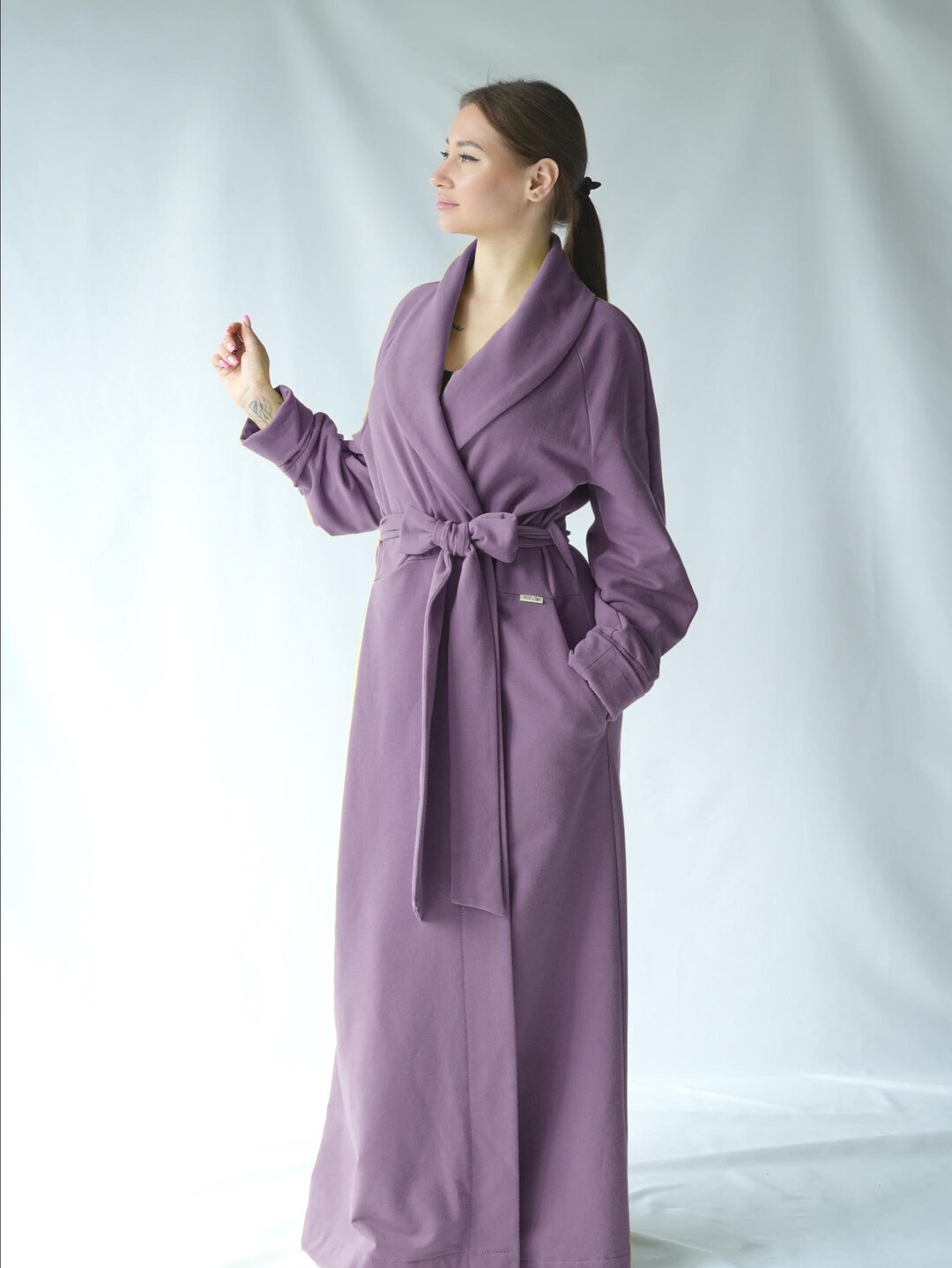 Soft Warm Floor Length Dressing Gown Organic Cotton / Cotton Soft Long ...