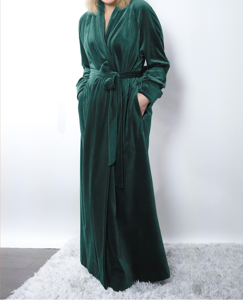 Long Velvet Robe Organic Cotton 100% / Velour Full Length Dressing Gown ...