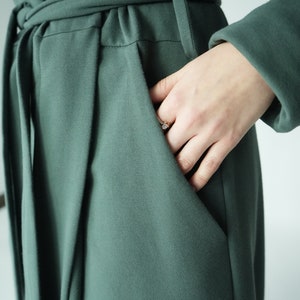Warm Long Green Robe Organic Cotton / Robe With Pockets / Warm Dressing ...