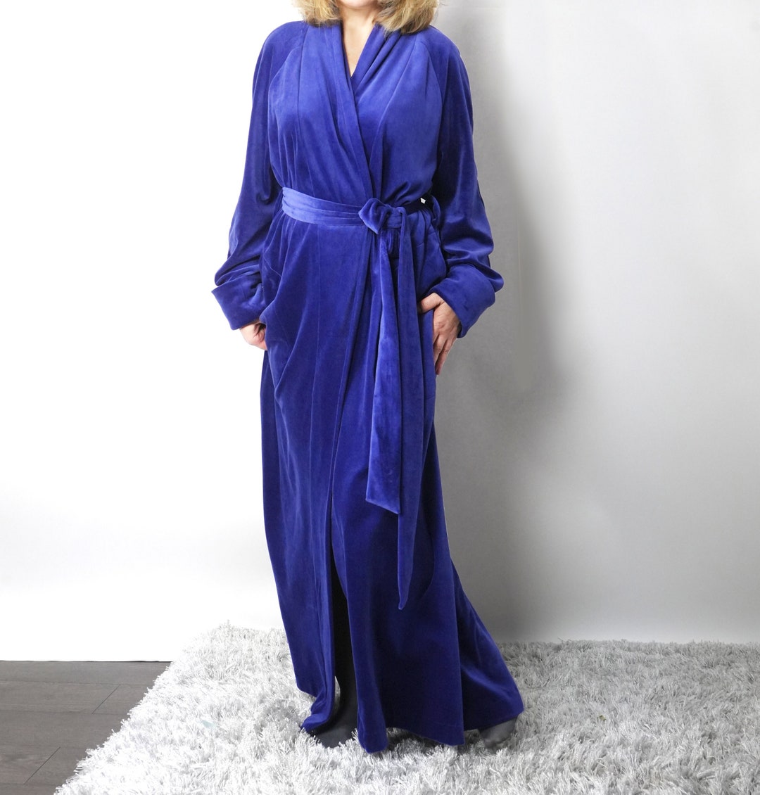 Long Velvet Robe Organic Cotton 100% Violet Velour Cotton / Vivienne - Etsy