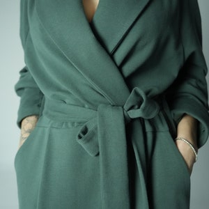 Warm Long Green Robe Organic Cotton / Robe With Pockets / Warm Dressing ...
