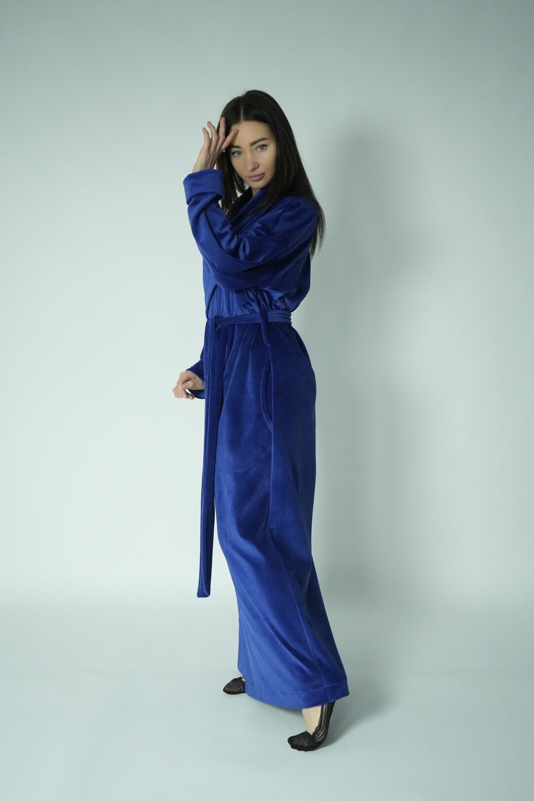 Cotton Velvet Robe 100% Eco Cotton / Full Length Velvet Robe / Long ...