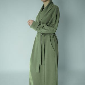 Warm Green Cotton Robe / Long Robe From Organic Cotton / Floor Length ...
