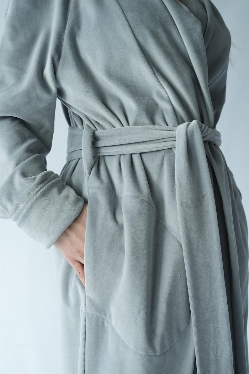 Long Velvet Robe Organic Cotton 100% / Velour Full Length Dressing Gown ...