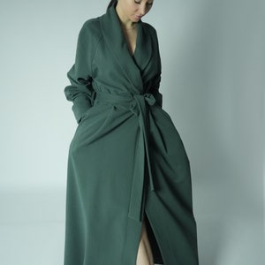 Warm Long Green Robe Organic Cotton / Robe With Pockets / Warm Dressing ...