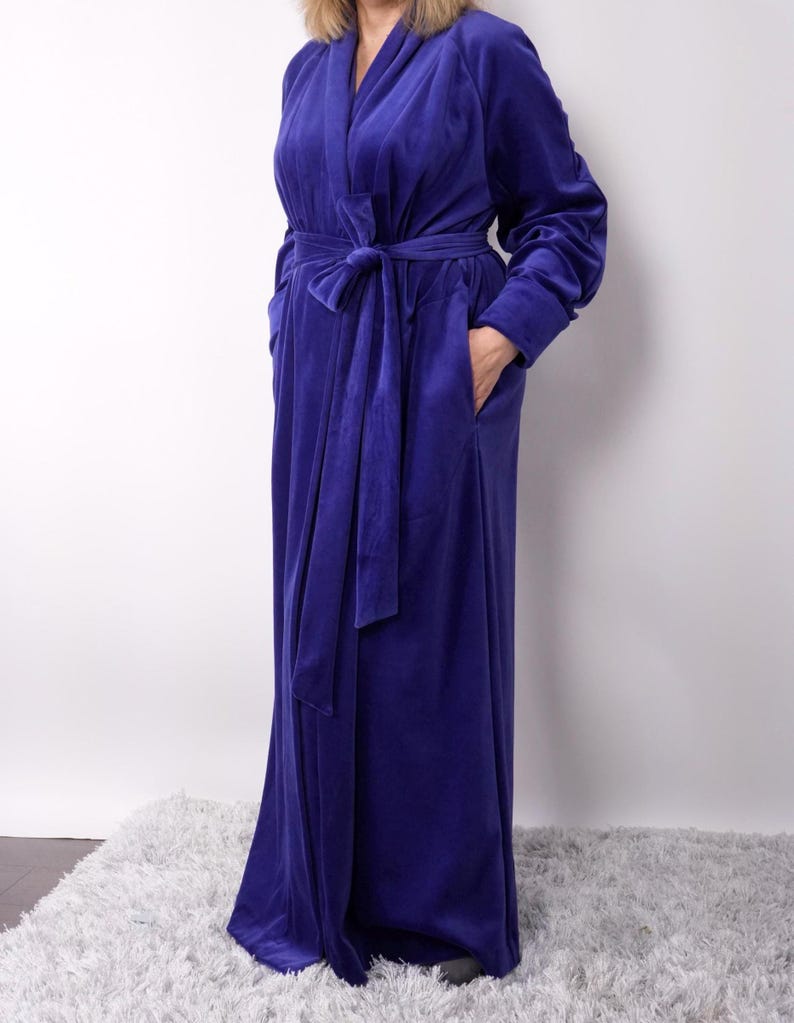 Extra Long 100% Cotton Velvet Robe/ 8 Colors / Organic Cotton Dressing ...