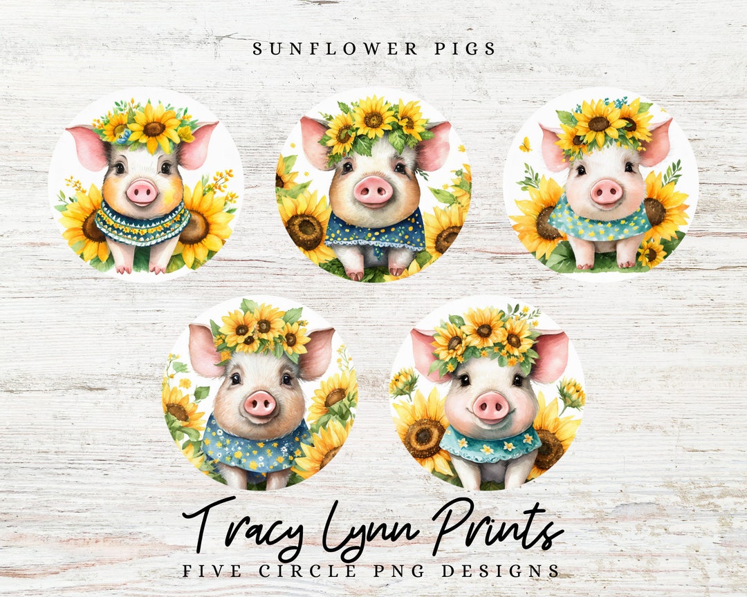 Pig Circle PNG Sunflowers PNG Car Coaster Design Door Hanger Circle PNG ...