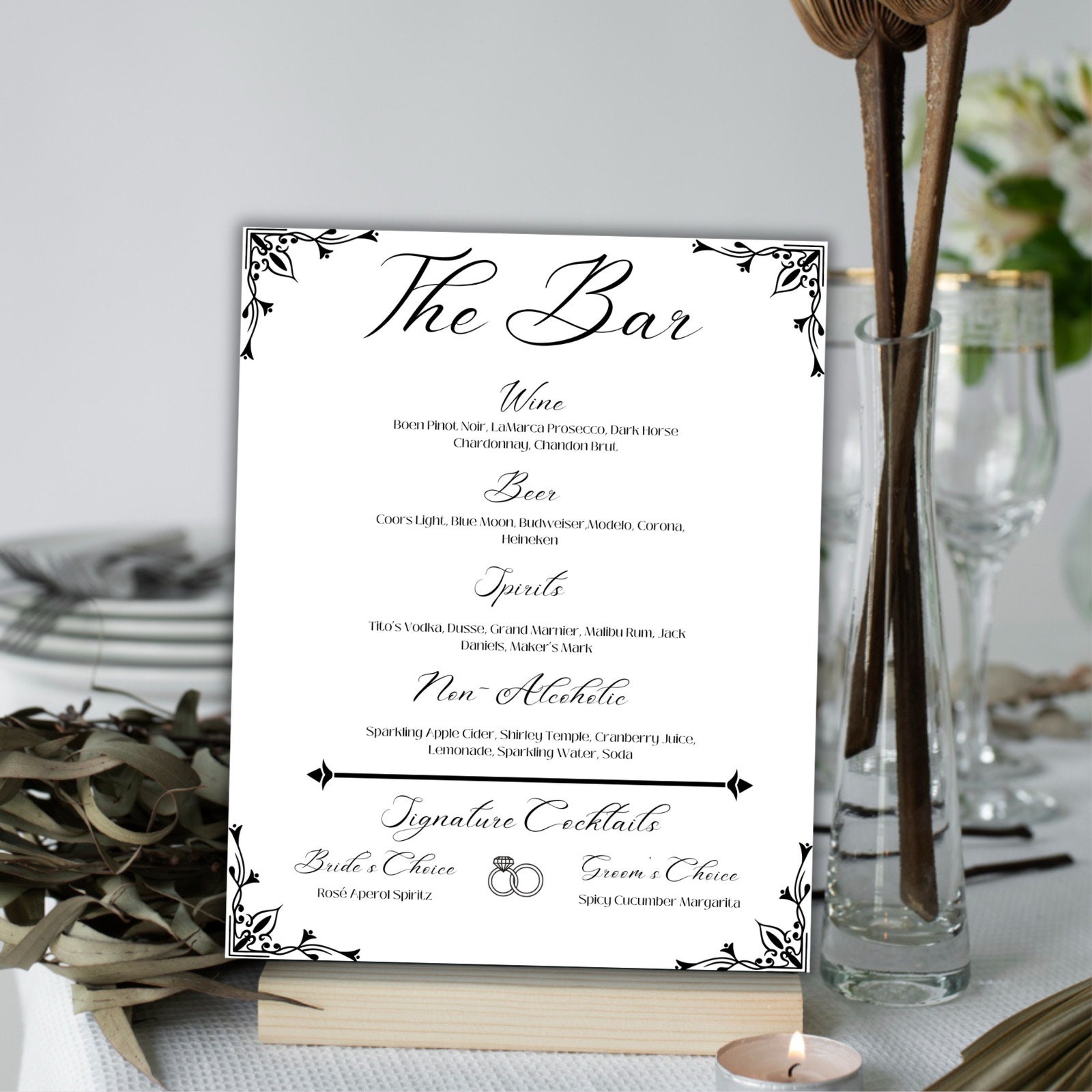 Wedding Bar Menu Template, Elegant Bar Menu, Wedding Sign Template ...